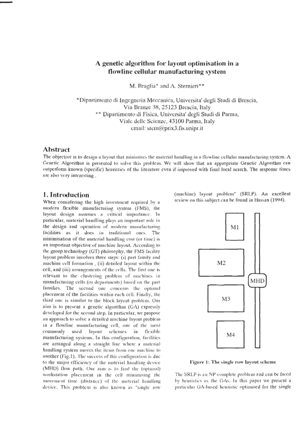 (PDF) A genetic algorithm for layout optimisation in a flowline cellular manufacturing system