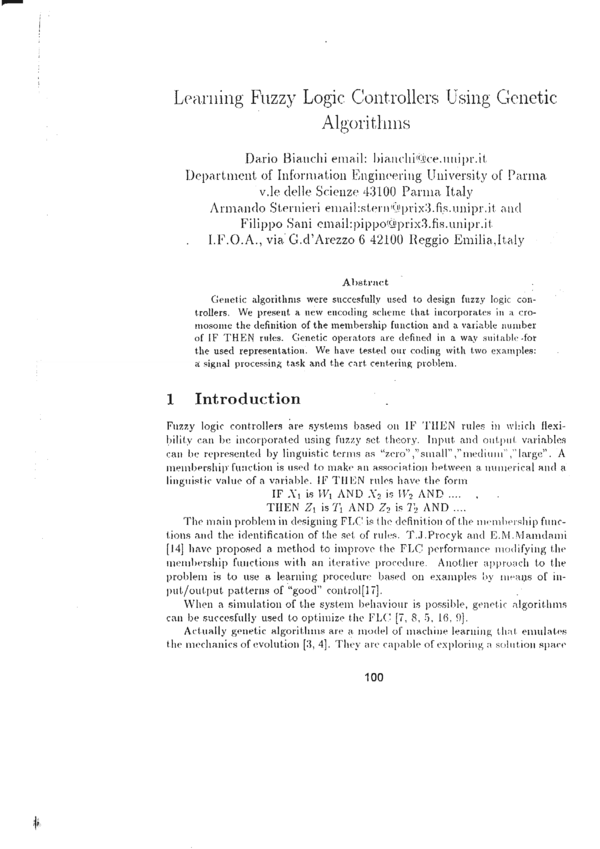 Pdf Learning Fuzzy Logic Controllerso Using Genetic Algorithms