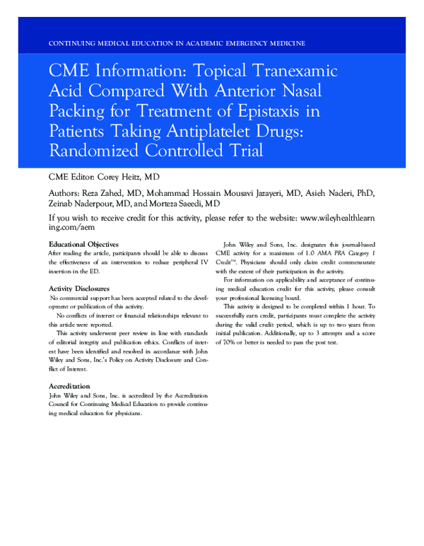 (PDF) Topical Tranexamic Acid Compared With Anterior Nasal Packing for ...