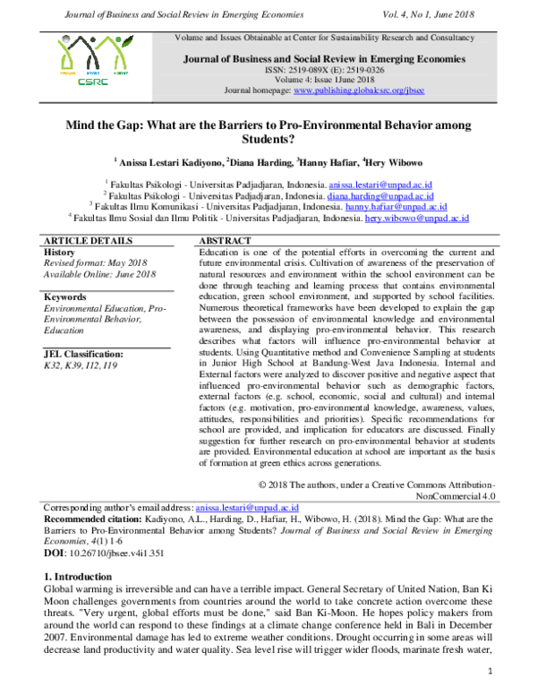 (PDF) Mind the Gap: What are the Barriers to Pro-Environmental Behavior ...