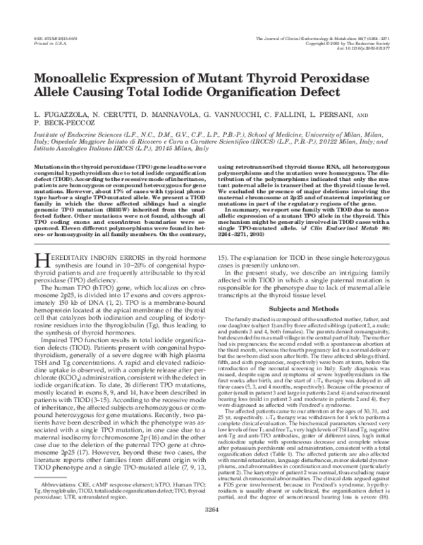 (PDF) Monoallelic Expression of Mutant Thyroid Peroxidase Allele ...