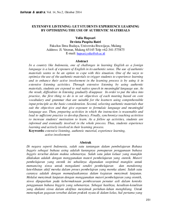 (PDF) Extensive Listening: Let Students Experience Learning by ...
