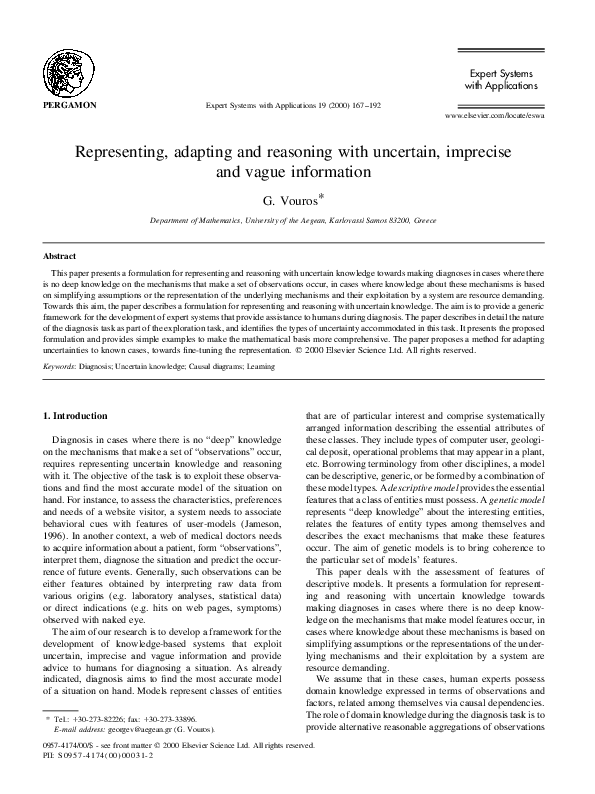 (PDF) Representing, adapting and reasoning with uncertain, imprecise and vague information