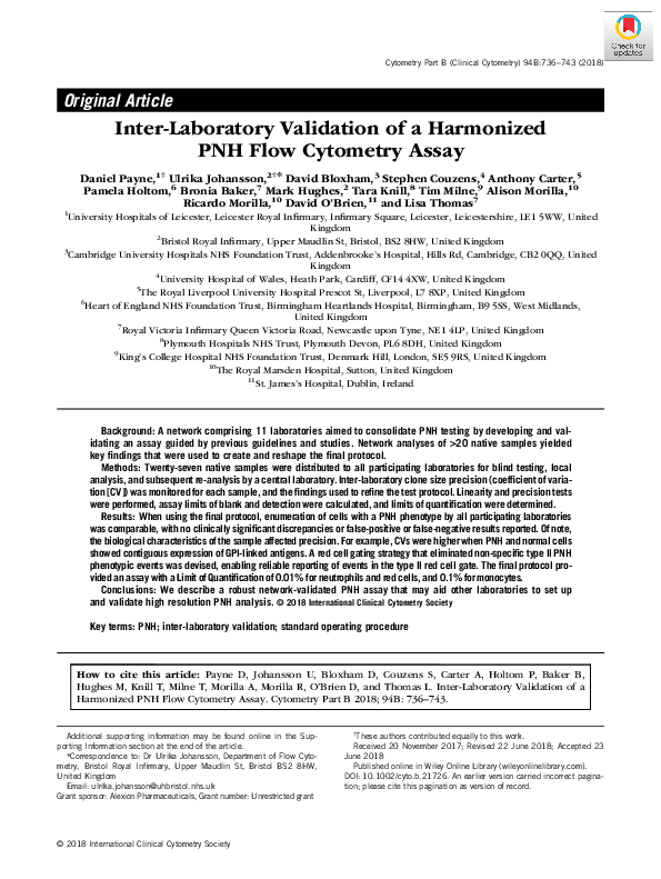 (PDF) Inter-laboratory validation of a harmonized PNH flow cytometry assay