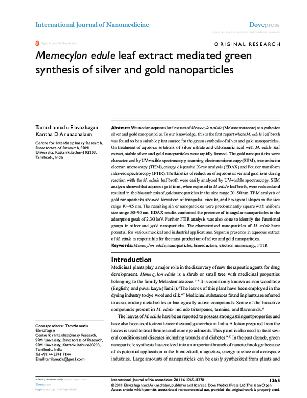 (PDF) Memecylon edule leaf extract mediated green synthesis of silver ...