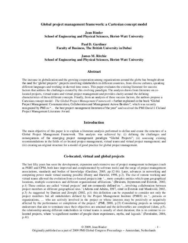 (PDF) Global project management framework: a Cartesian concept model