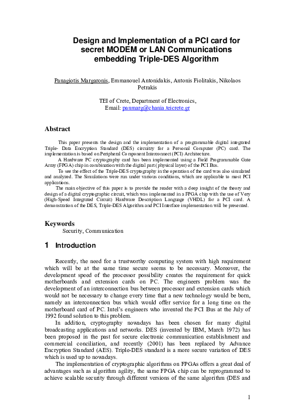 (PDF) Design and Implementation of a PCI card for secret MODEM or LAN Communications embedding ...