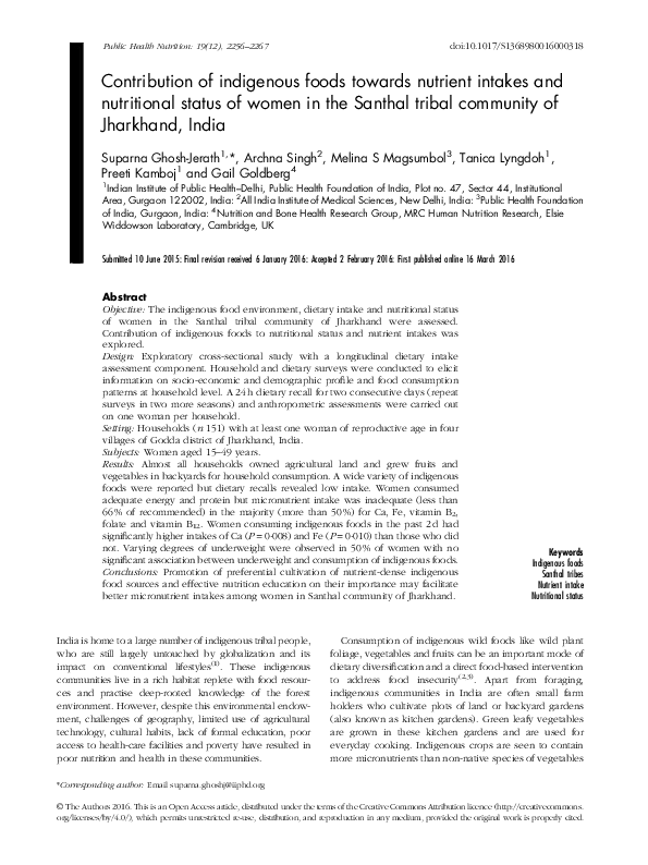 (PDF) Contribution of indigenous foods towards nutrient intakes and ...