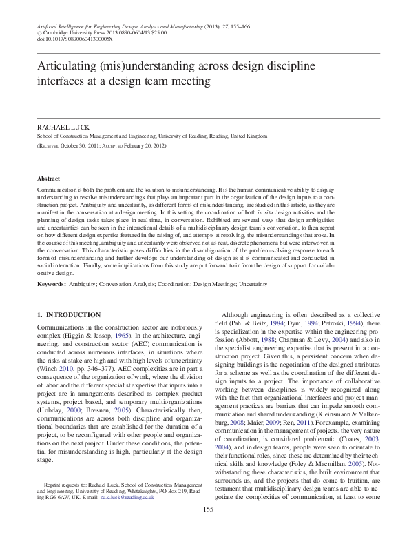 (PDF) Articulating (mis)understanding across design discipline ...