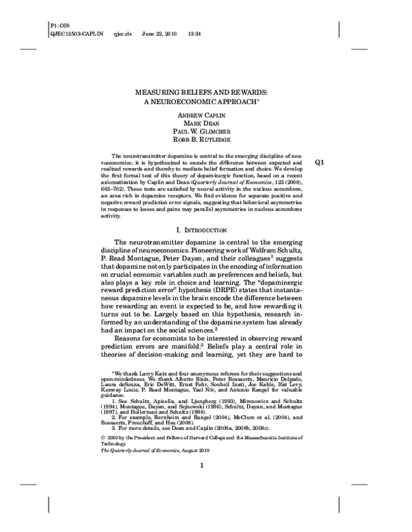 (PDF) MEASURING BELIEFS AND REWARDS: A NEUROECONOMIC APPROACH ANDREW ...