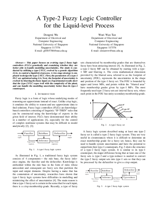 Pdf A Type 2 Fuzzy Logic Controller For The Liquid Level Process