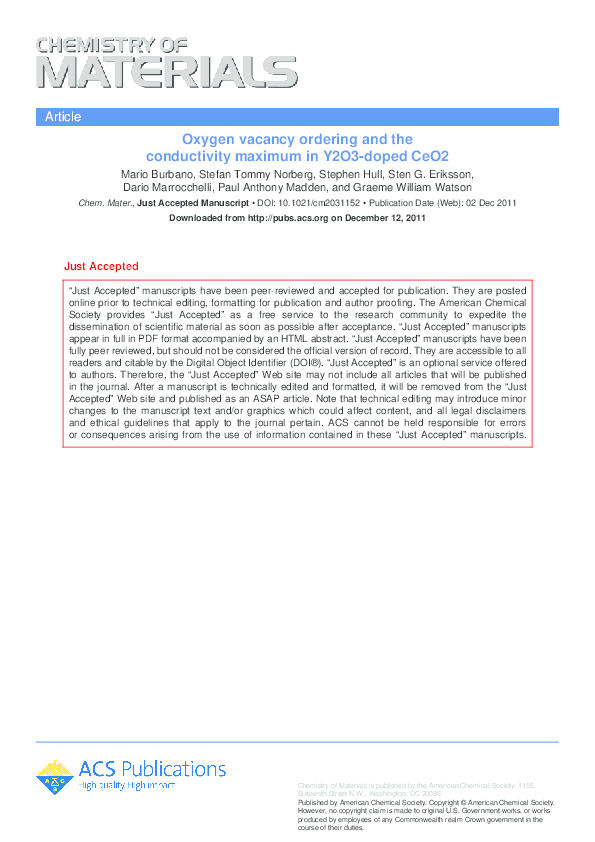 (PDF) Oxygen vacancy ordering and the conductivity maximum in Y2O3 ...