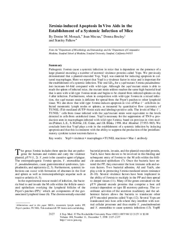 (PDF) Yersinia-induced Apoptosis In Vivo Aids in the Establishment of a ...