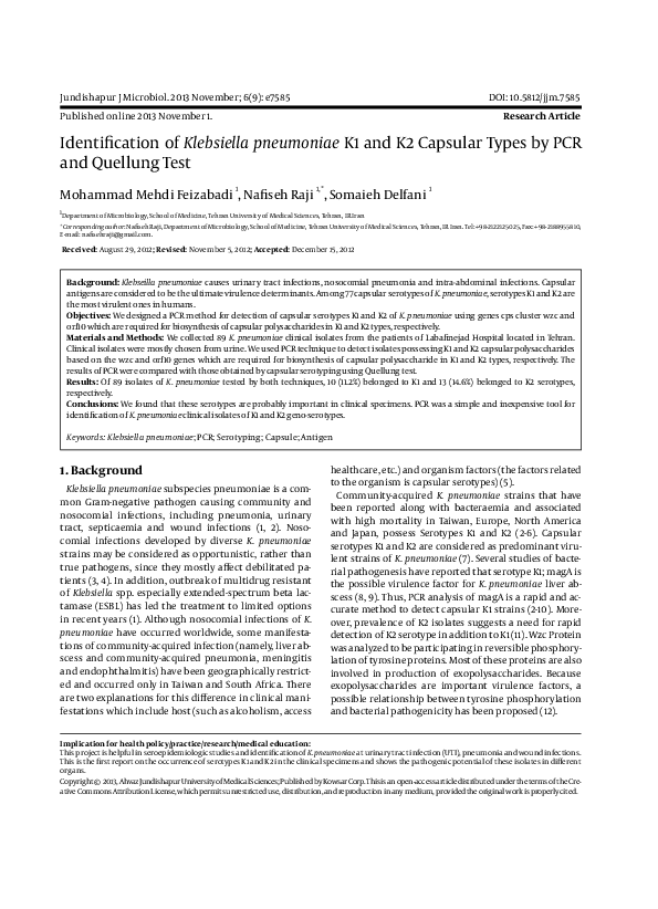 (PDF) Identification of Klebsiella pneumoniae K1 and K2 Capsular Types ...