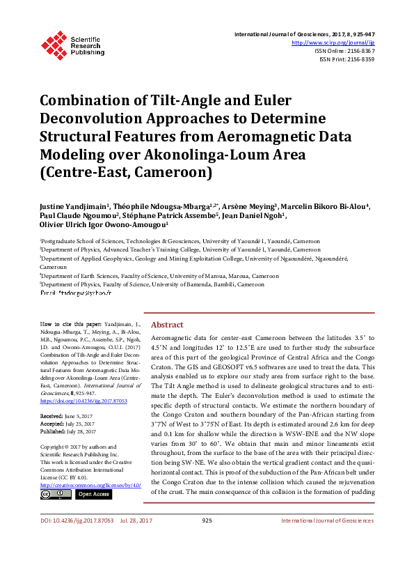 Pdf Combination Of Tilt Angle And Euler Deconvolution Approaches To Determine Structural