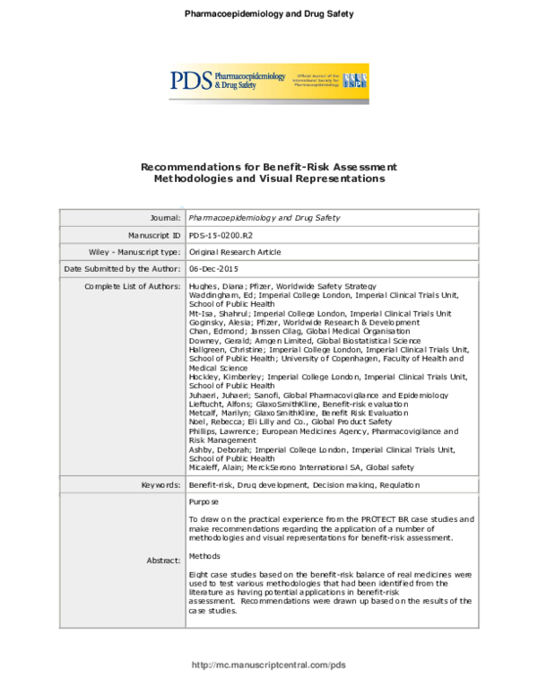 (PDF) Recommendations for benefit-risk assessment methodologies and ...