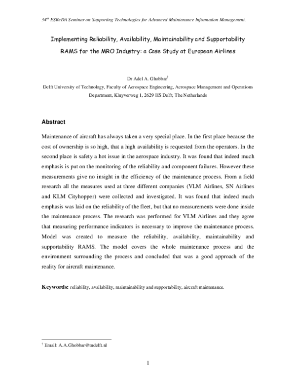 (PDF) Implementing reliability, availability, maintainability and supportability RAMS for the ...