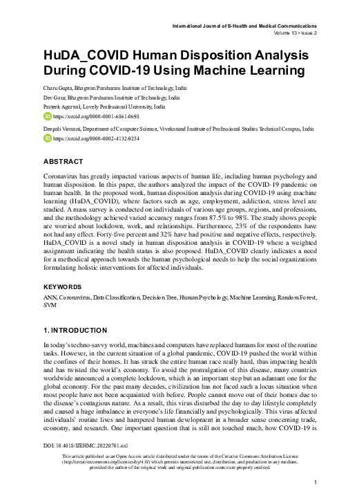 (PDF) HuDA_COVID Human Disposition Analysis During COVID-19 Using ...