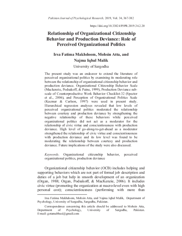 (PDF) Relationship of Organizational Citizenship Behavior and ...