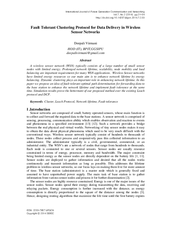 (PDF) Fault Tolerant Clustering Protocol for Data Delivery in Wireless ... (PDF) Fault Tolerant Clustering Protocol for Data Delivery in Wireless ...