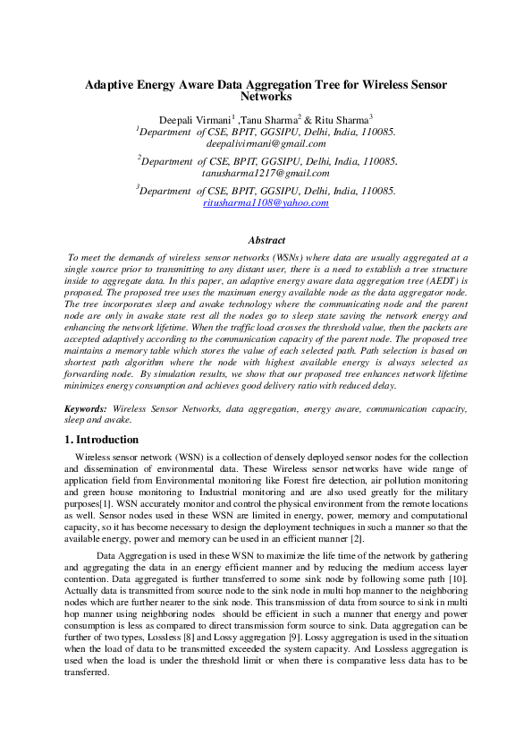 Pdf Adaptive Energy Aware Data Aggregation Tree For Wireless Sensor Networks