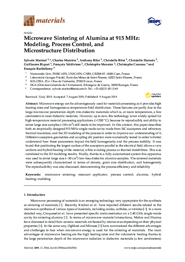 Pdf Microwave Sintering Of Alumina At 915 Mhz Modeling Process
