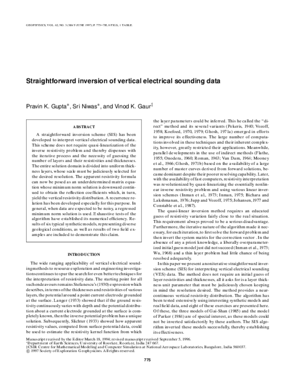 (PDF) Straightforward inversion of vertical electrical sounding data