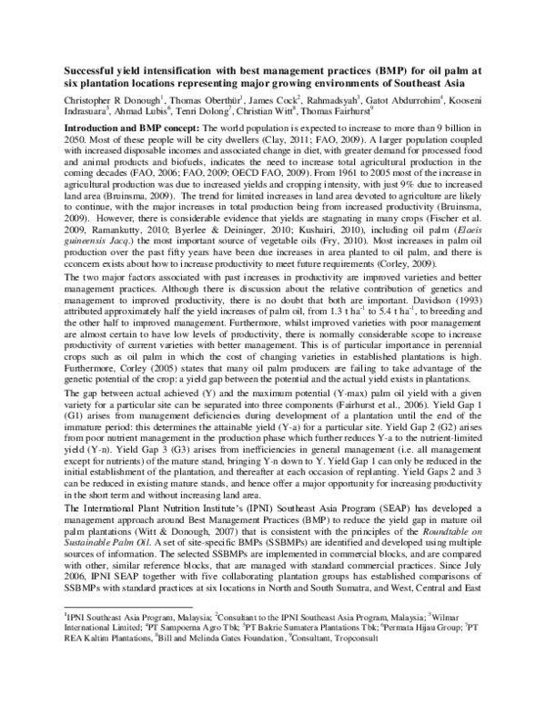 (PDF) Successful yield intensification with best management practices (BMP) for oil palm at six ...