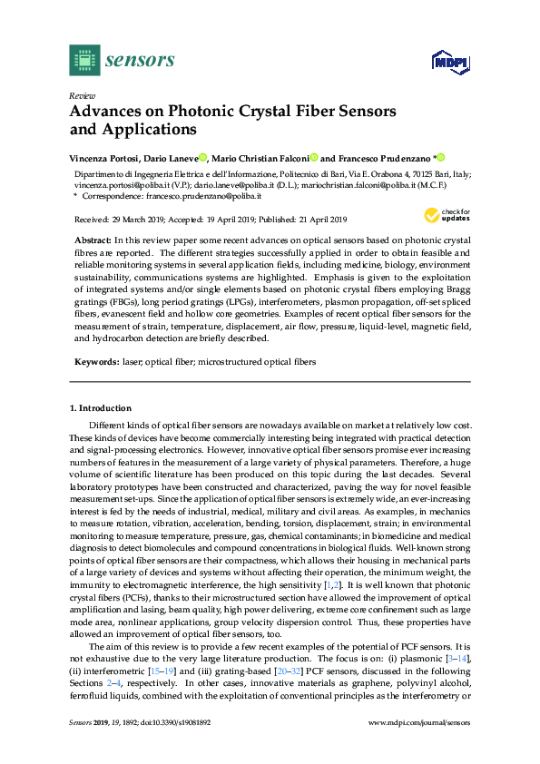 (PDF) Advances on Photonic Crystal Fiber Sensors and Applications