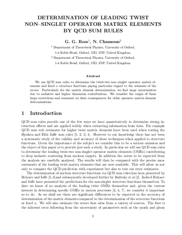 Pdf Determination Of Leading Twist Non Singlet Operator Matrix Elements By Qcd Sum Rules