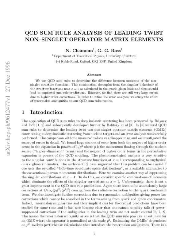 (PDF) QCD Sum Rule Analysis of Leading Twist Non-Singlet Operator Matrix Elements