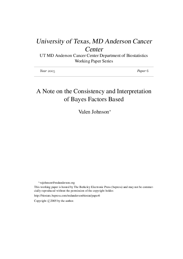 (PDF) A Note on the Consistency and Interpretation of Bayes Factors Based