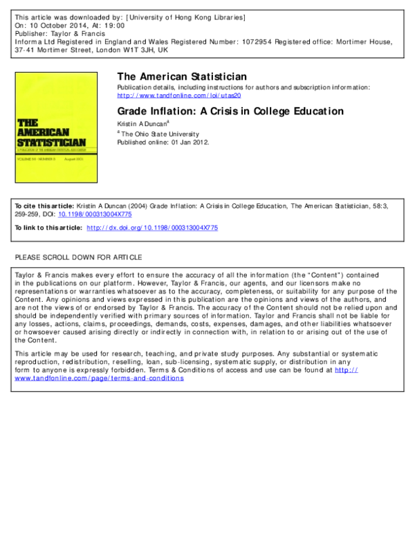 (PDF) Grade Inflation: A Crisis in College Education