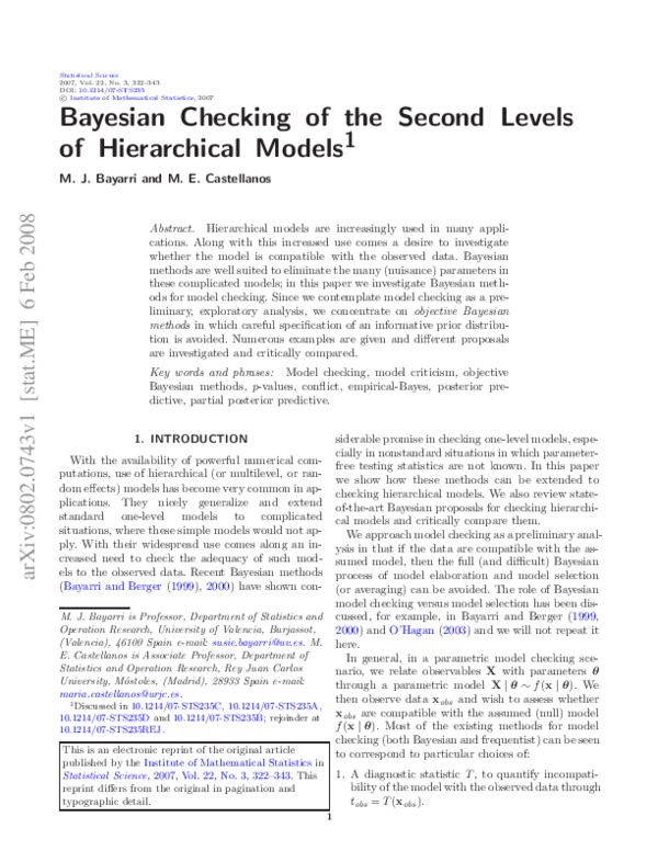 (PDF) Bayesian Checking of the Second Levels of Hierarchical Models