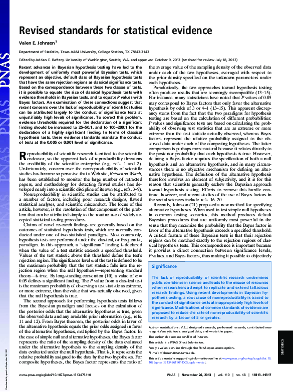 (PDF) Revised standards for statistical evidence