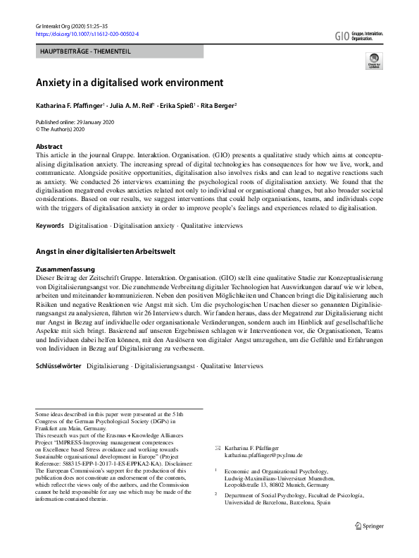 (PDF) Anxiety in a digitalised work environment