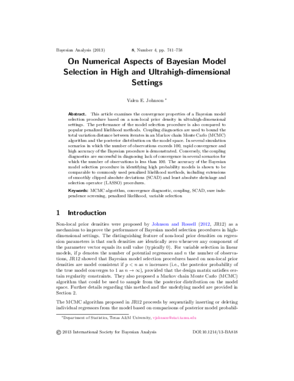 (PDF) On Numerical Aspects of Bayesian Model Selection in High and Ultrahigh-dimensional Settings