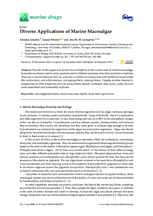 (PDF) Diverse Applications of Marine Macroalgae