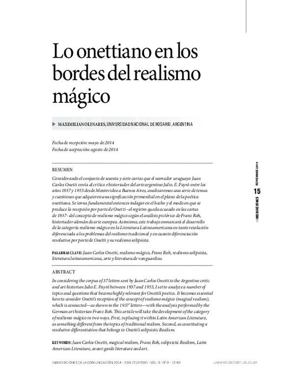(PDF) Lo onettiano en los bordes del realismo mágico