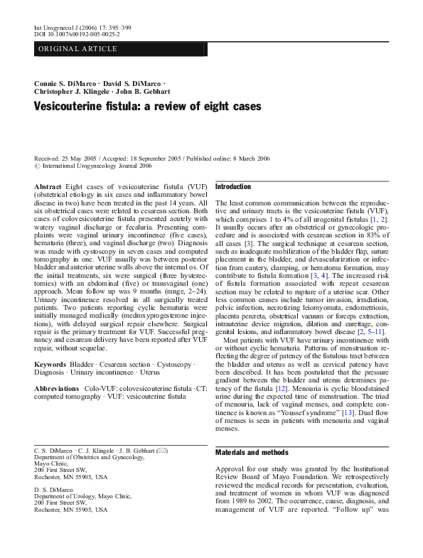 (PDF) Vesicouterine fistula: a review of eight cases