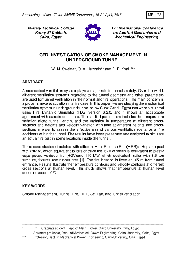 (PDF) CFD Investigation of Smoke Management In Underground Tunnels