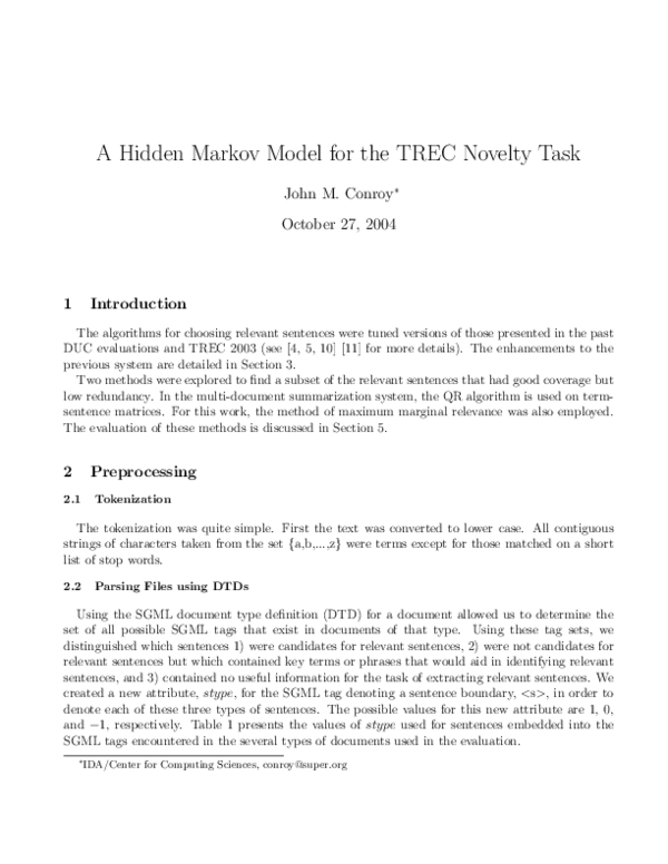 (PDF) A Hidden Markov Model for the TREC Novelty Task | John M. Conroy ...