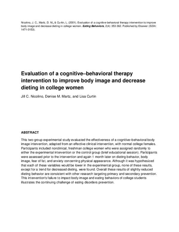 (PDF) Evaluation of a cognitive–behavioral therapy intervention to ...