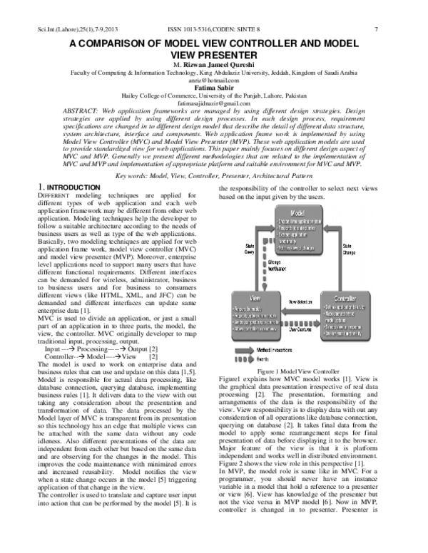 (PDF) A comparison of model view controller and model view presenter