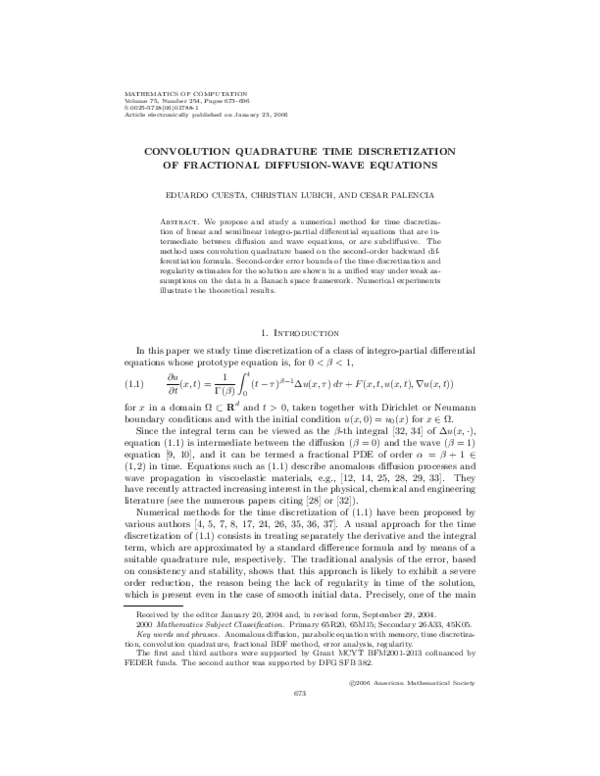 (PDF) Convolution quadrature time discretization of fractional diffusion-wave equations