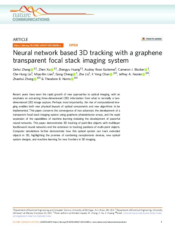 (PDF) Neural network based 3D tracking with a graphene transparent focal stack imaging system