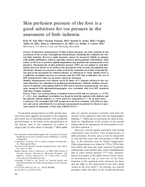 (PDF) Skin perfusion pressure of the foot is a good substitute for toe ...