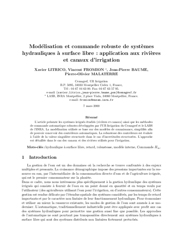 (PDF) Modelisation et commande robuste de systemes hydrauliquesa ...