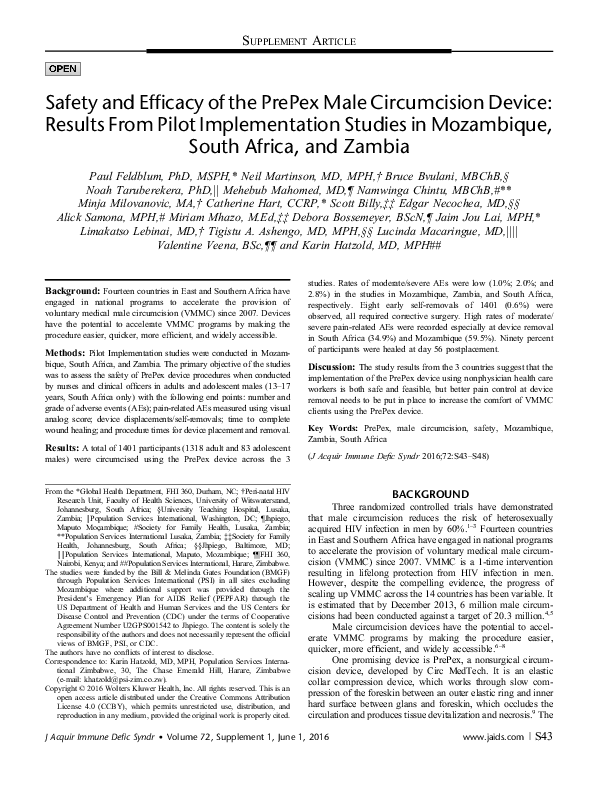 (PDF) Safety and Efficacy of the PrePex Male Circumcision Device