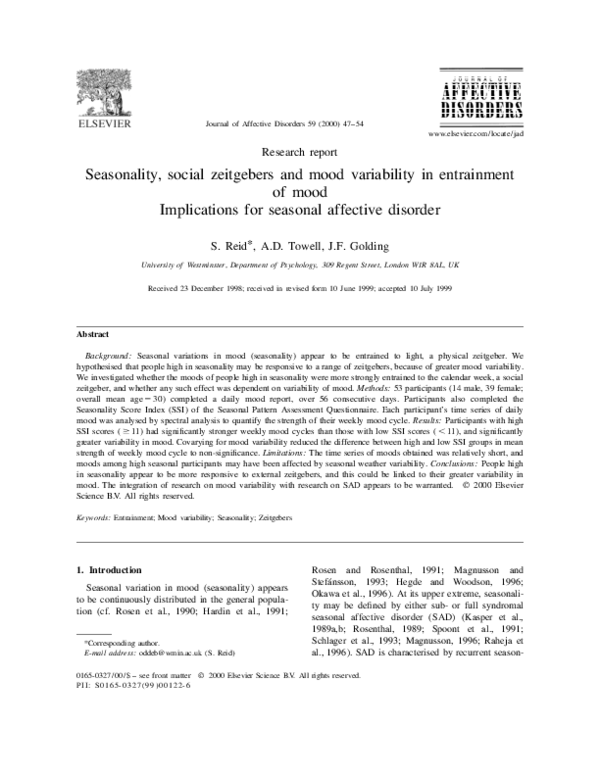 (PDF) Seasonality, social zeitgebers and mood variability in ...
